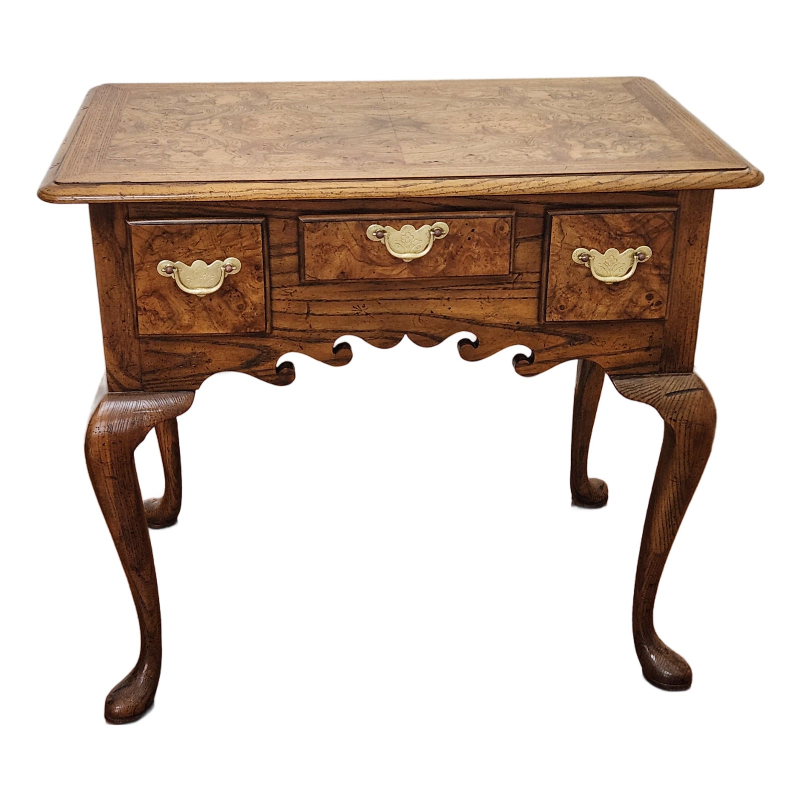 Vintage Baker Furniture Queen Anne Style Bookmatched Burled Walnut ...