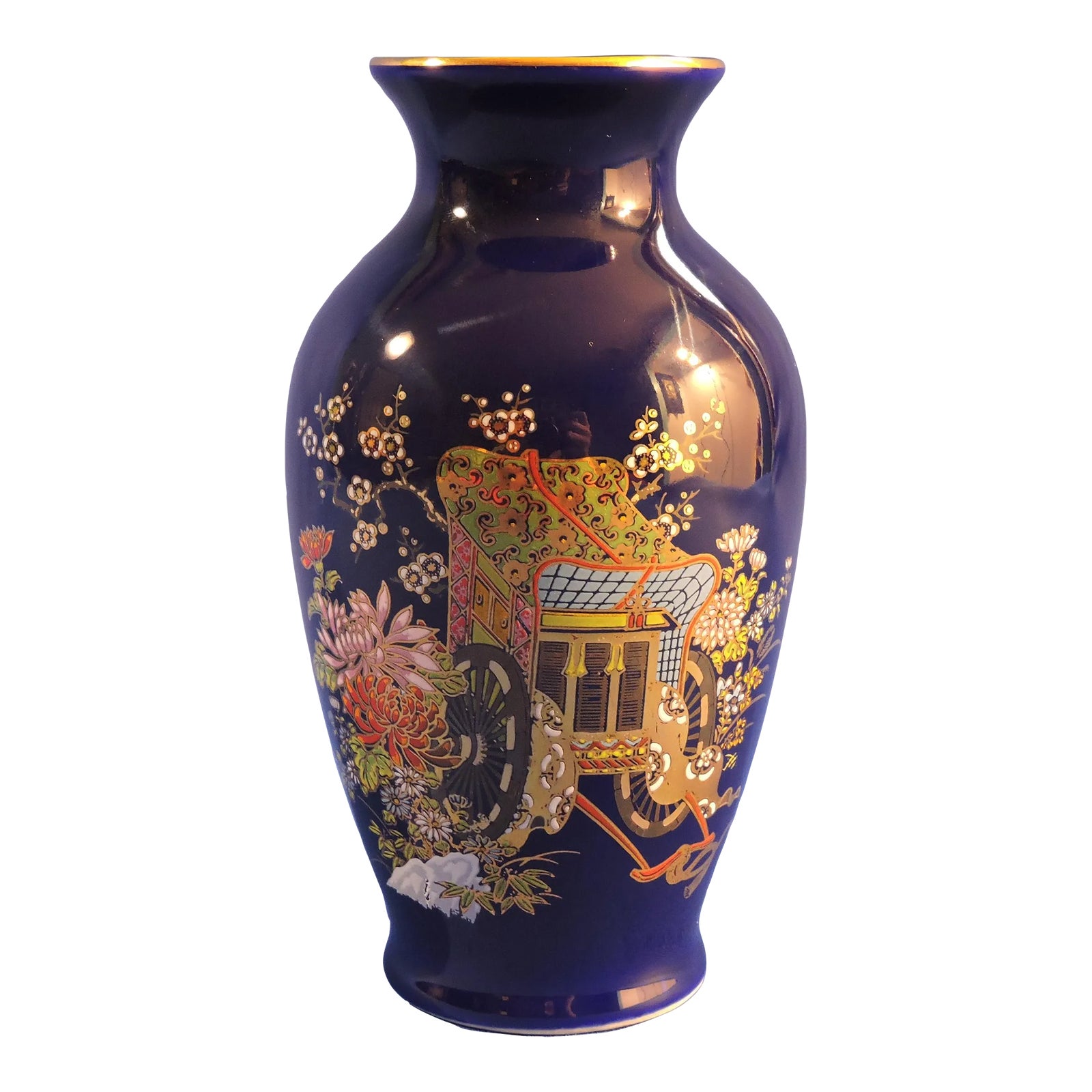 Late 20th Century Satsuma Ware Cobalt Porcelain Rickshaw Painted Vase ...