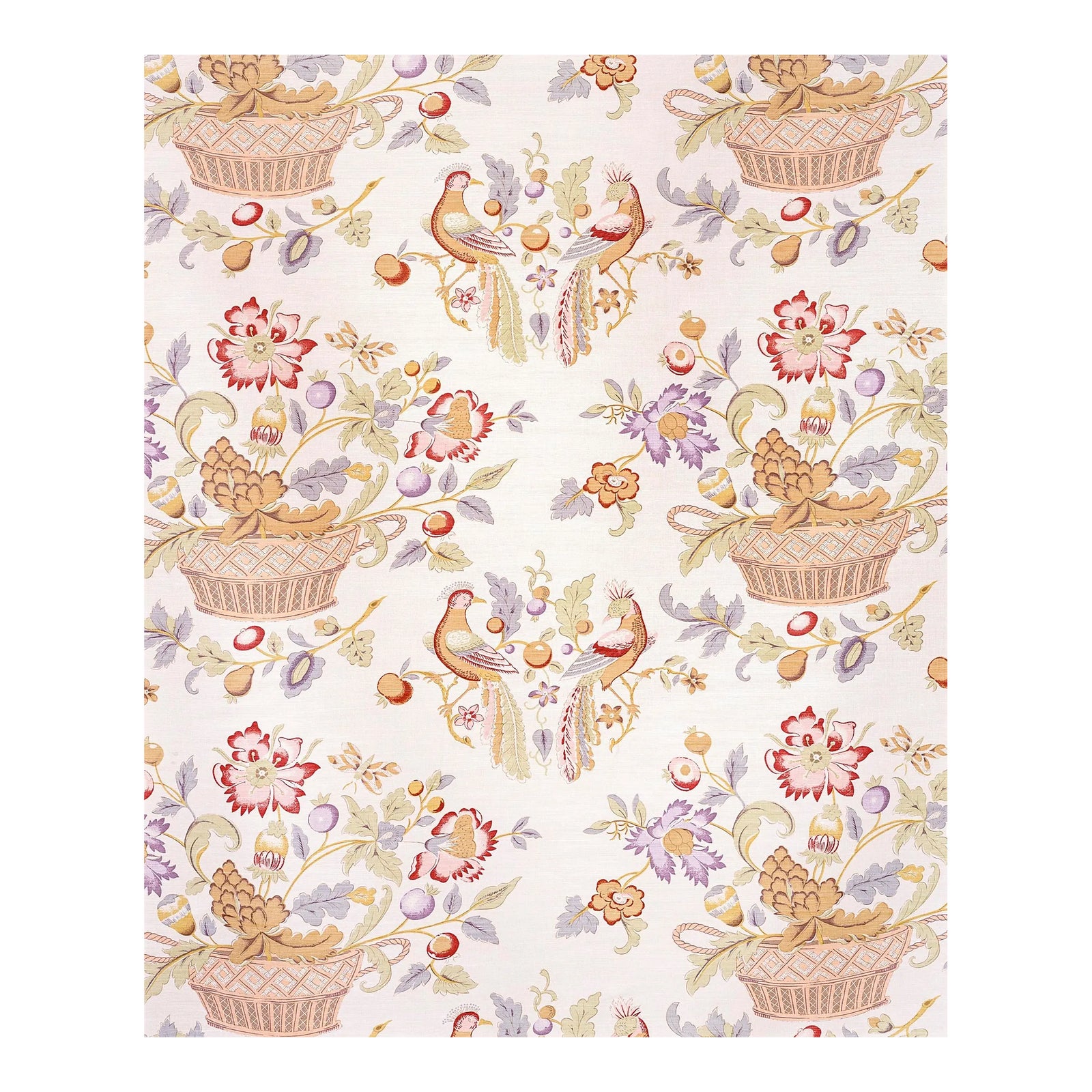 Bennison Fabrics "Bird and Basket" Bright on Oyster | Chairish