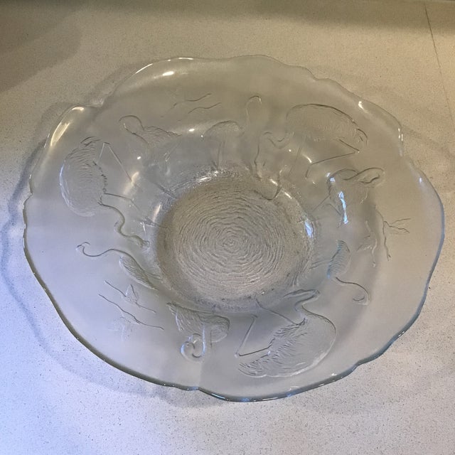 1990s Flamingo Glass Bowl Vintage Etched Raised Embossed Clear Glass ...