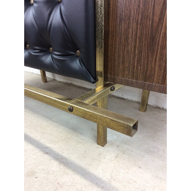 Mid Century Modern Dry Bar With Storage Shelving & Black Tufted Vinyl ...