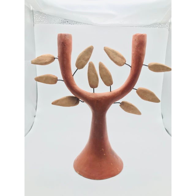 Vintage Mexican Folk Art Pottery Tree of Life Candelabra | Chairish