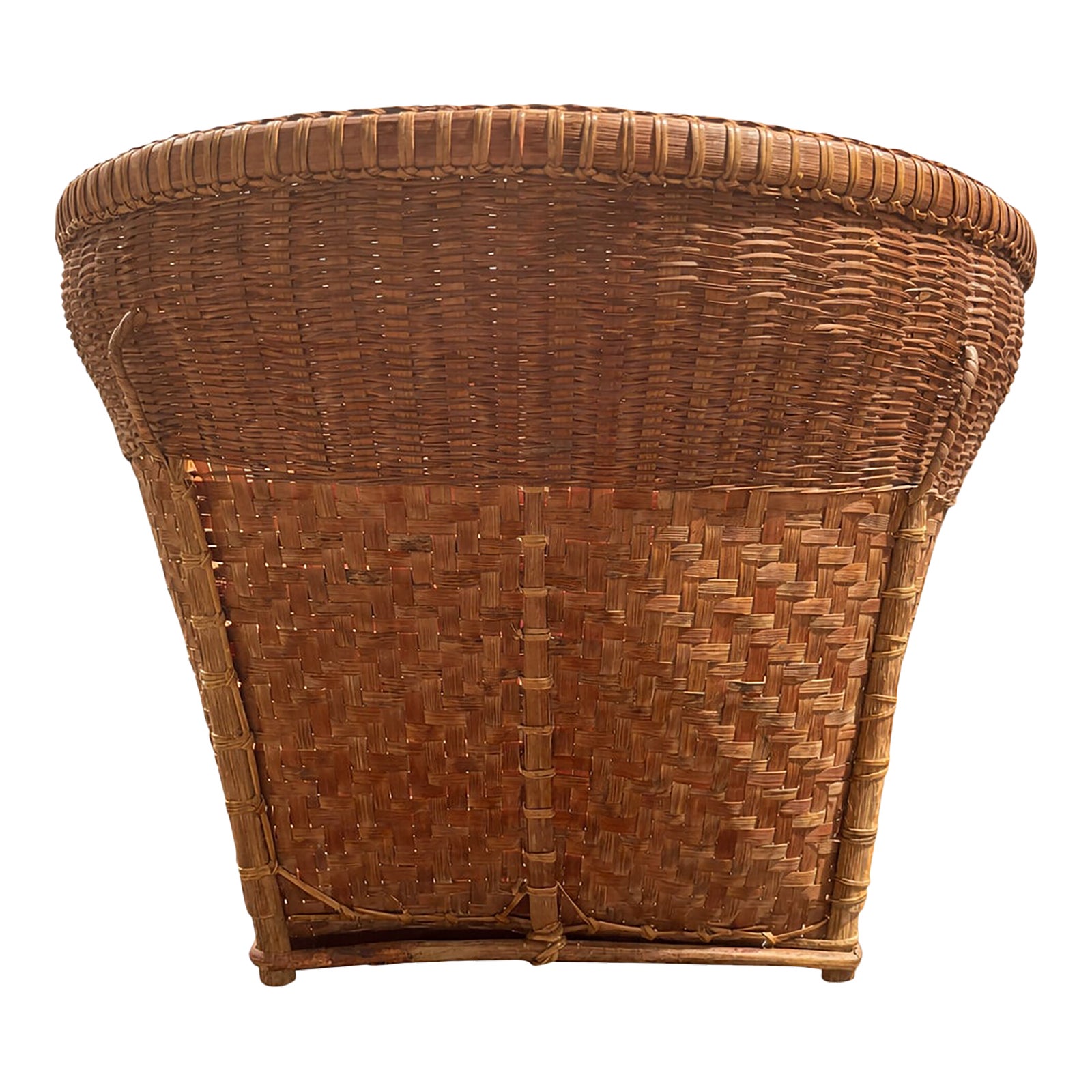 15 Inch Wide Vintage Handwoven Round Reed Market Basket With Strap ...
