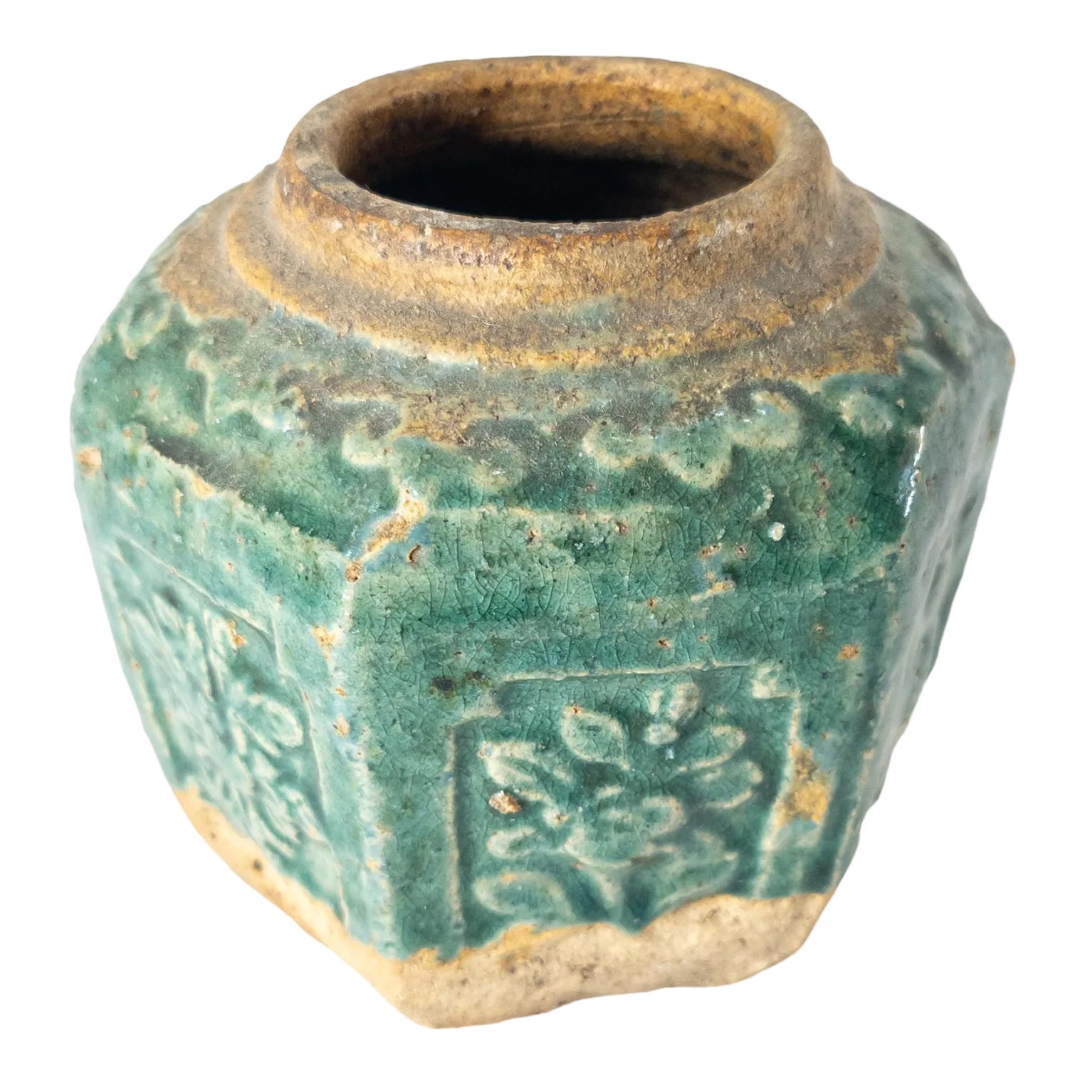 20th Century Chinese Chinoiserie Green Glazed Pottery Ginger Jar | Chairish