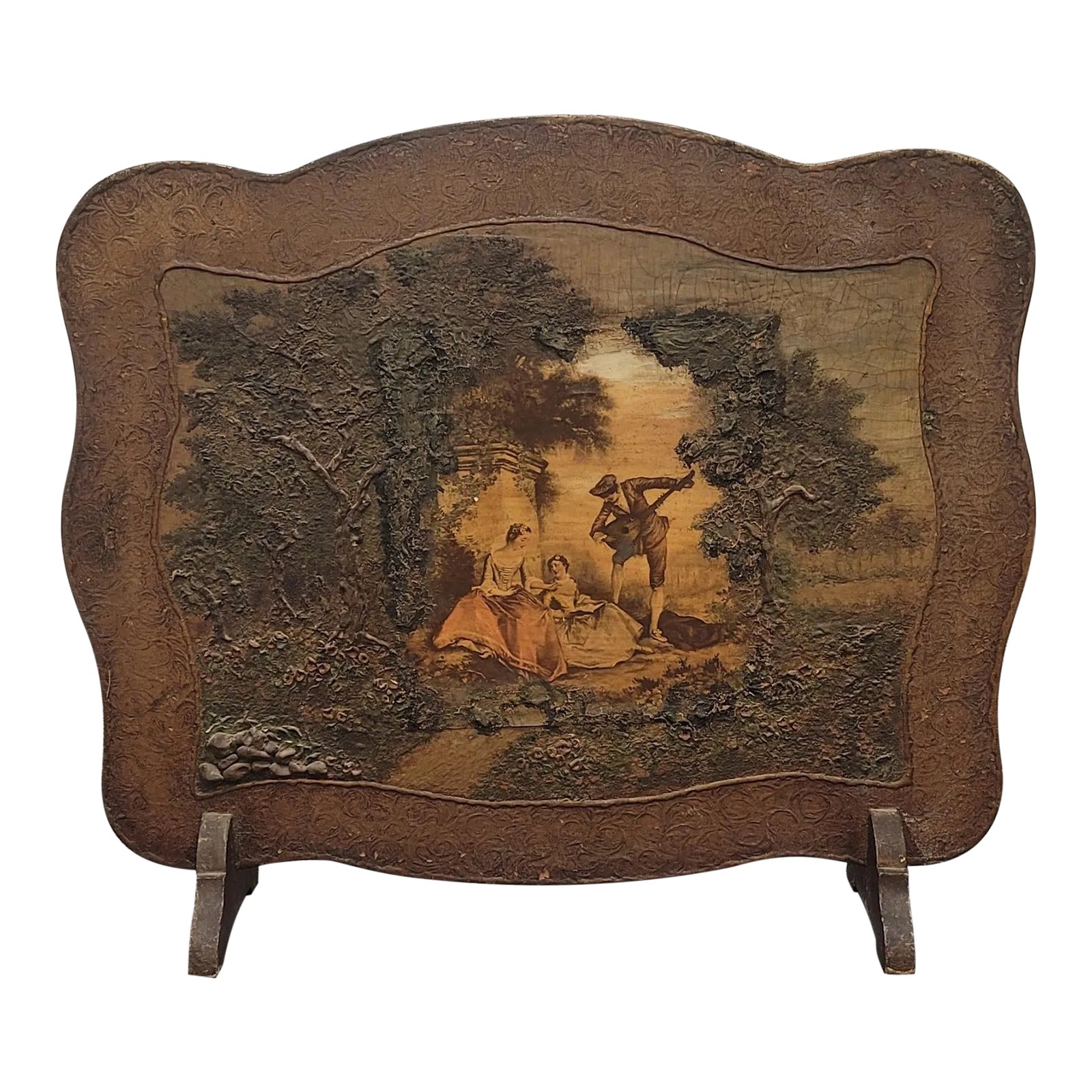 Antique Hand Raised Painted Fireplace Screen, Circa 1920 | Chairish