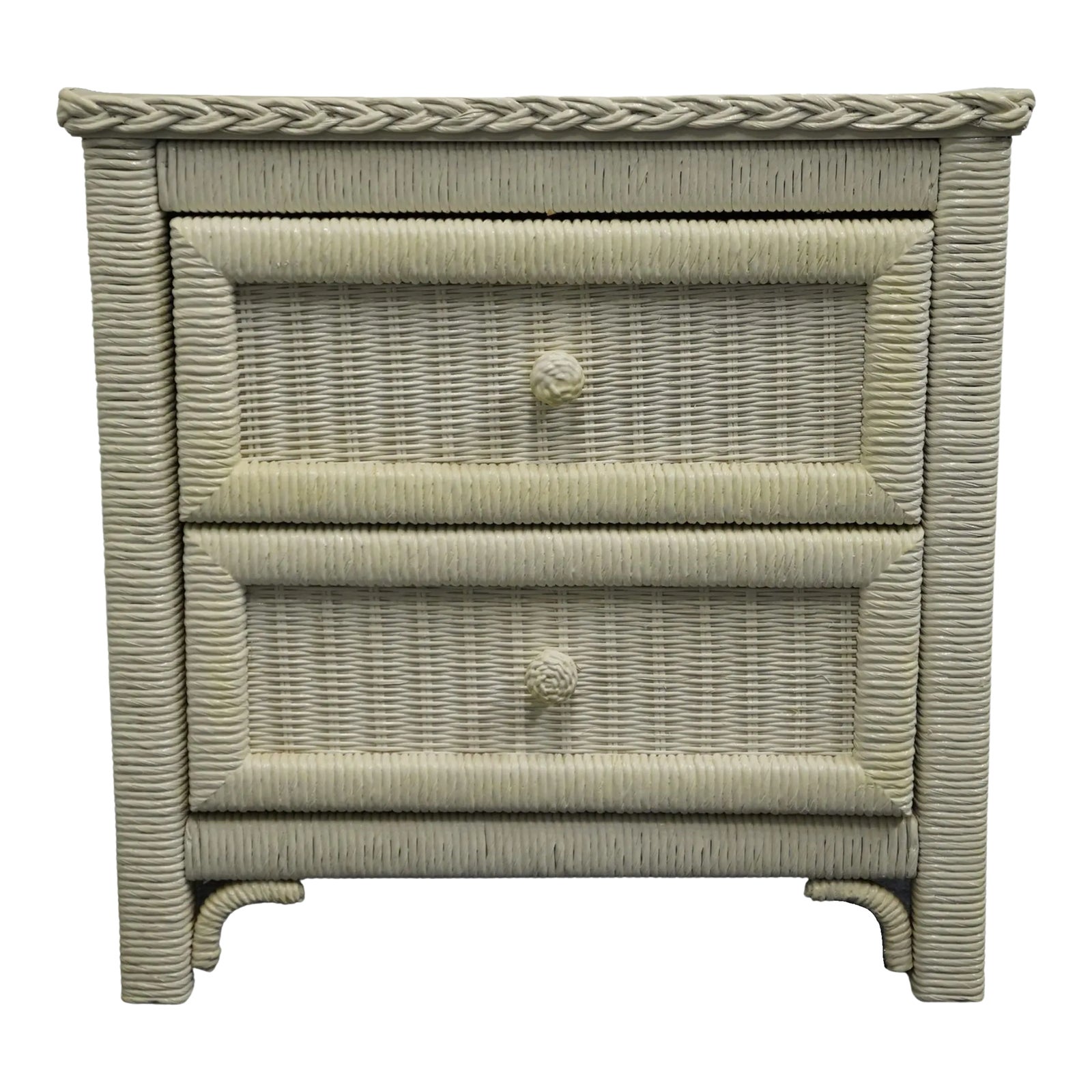 Henry Link White Wicker 24" Two Drawer Nightstand 299-621 | Chairish