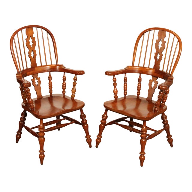 Vintage Leopold Stickley Cherry Windsor Armchairs - A Pair | Chairish