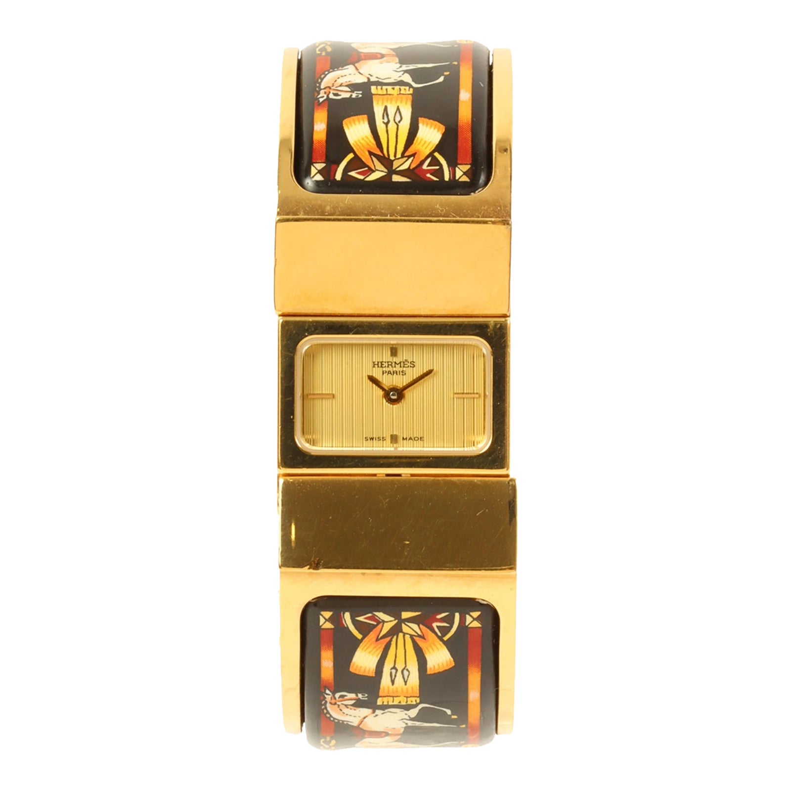 Hermes Loquet Enamel Bangle Watch Black | Chairish