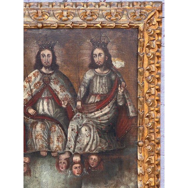 Spanish Colonial Cusco School Oil Painting, La Santa Trinidad | Chairish