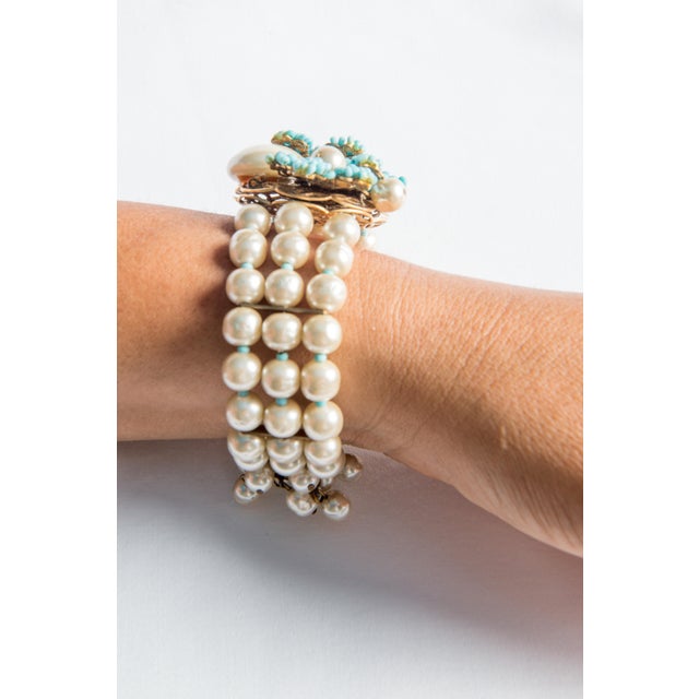 1960s Miriam Haskell Pearl, Turquoise Beaded Necklace & Bracelet Set ...