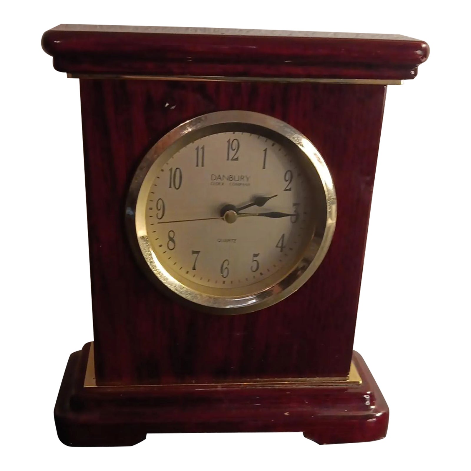 Vintage Danbury Burlwood Mahogany Finish Mantle or Desk Clock | Chairish