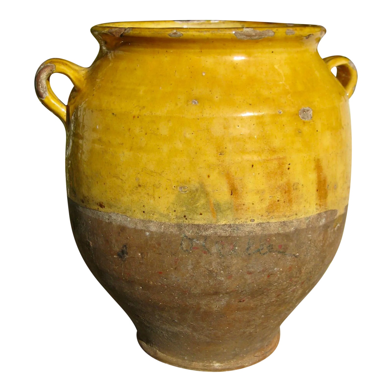 19th Century French Country Rustic Yellow Pot | Chairish