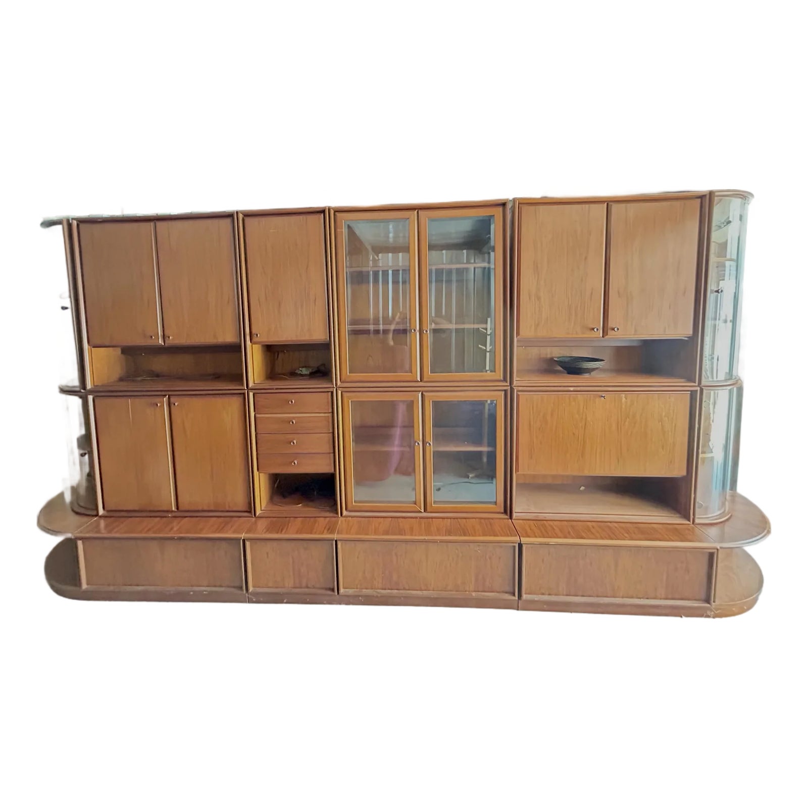 1970s German Shrunk Long Wall Unit Cherry Wood Pull Out Desk and Tv ...