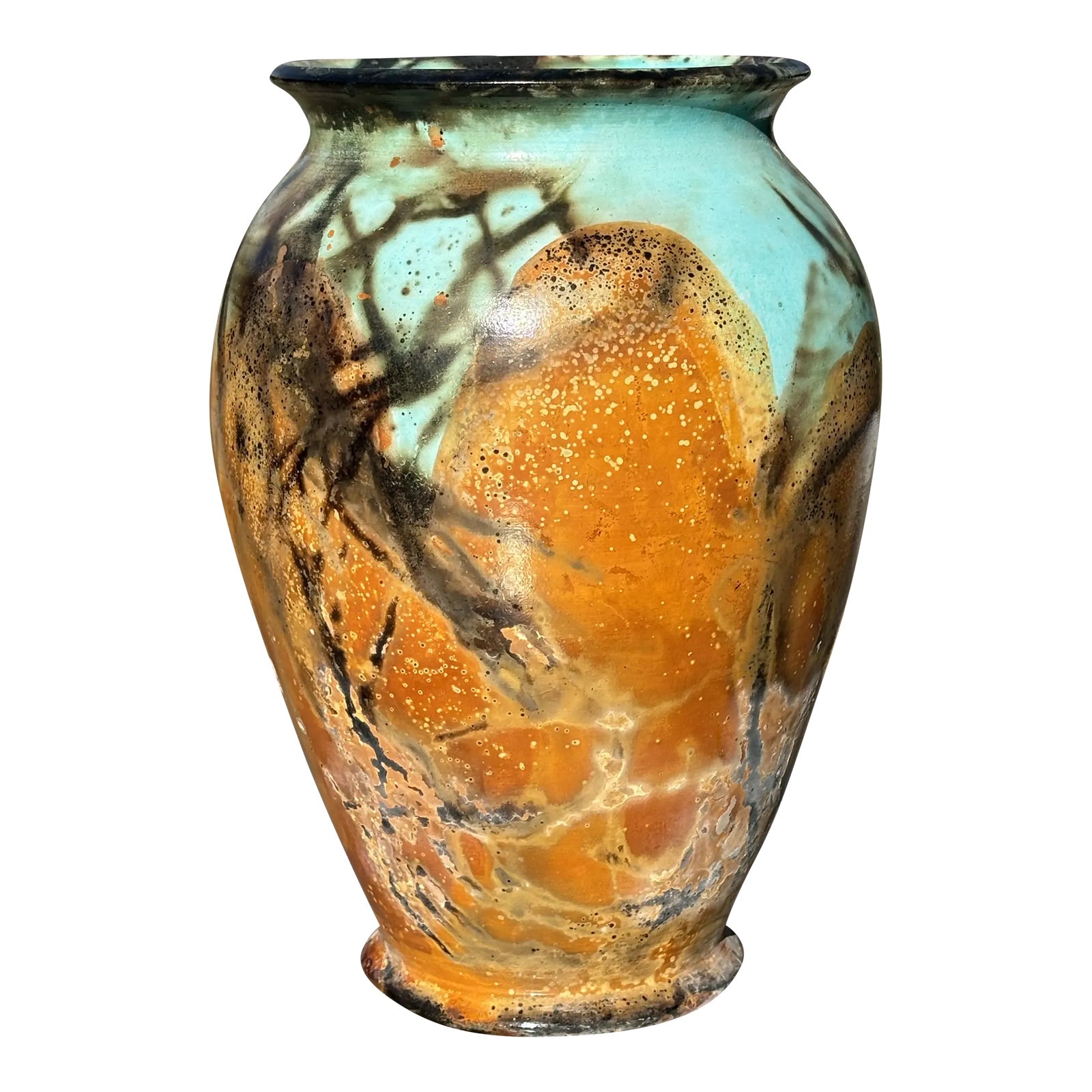 Peter Roussel Hand Thrown Sagger Fired Vase With Horse Hair | Chairish