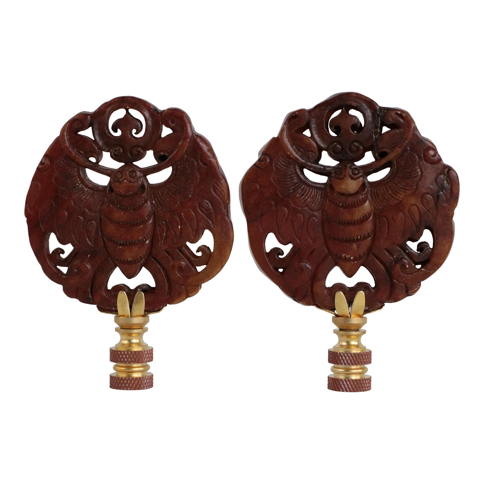 Chinese Butterfly Carved Stone Lamp Finials - a Pair | Chairish