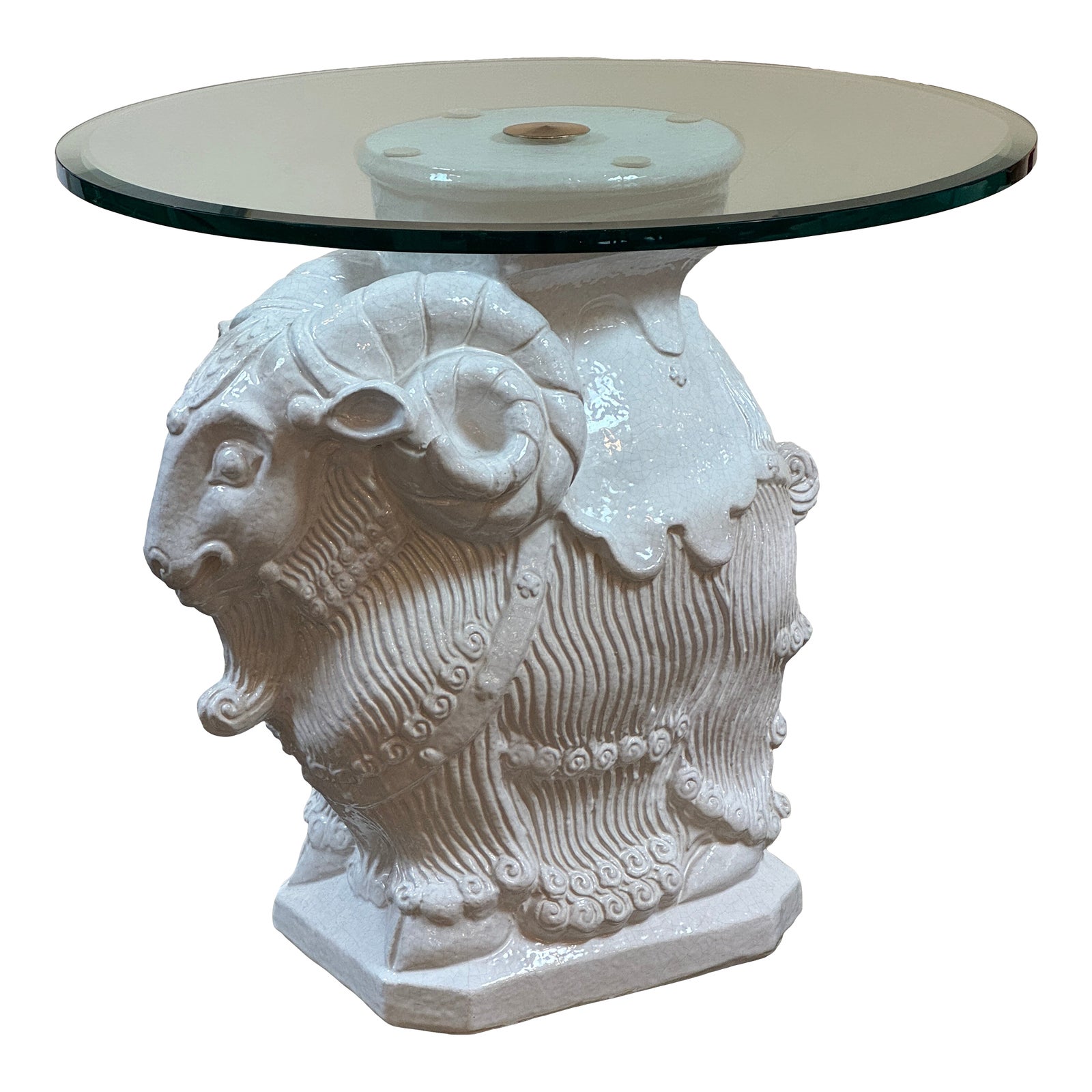 Vintage Ceramic Ram Side Table | Chairish