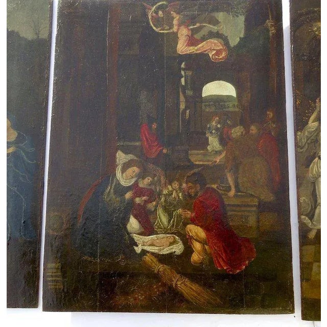 17th Century Italian School Triptych of the Nativity, Annunciation and St. Anne & Mary Oil ...
