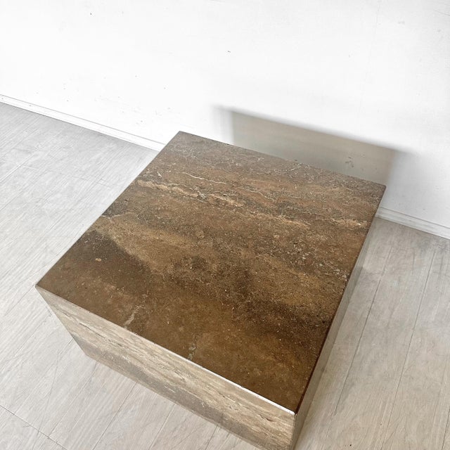 1970s Vintage Italian Walnut Travertine Block Coffee Table | Chairish