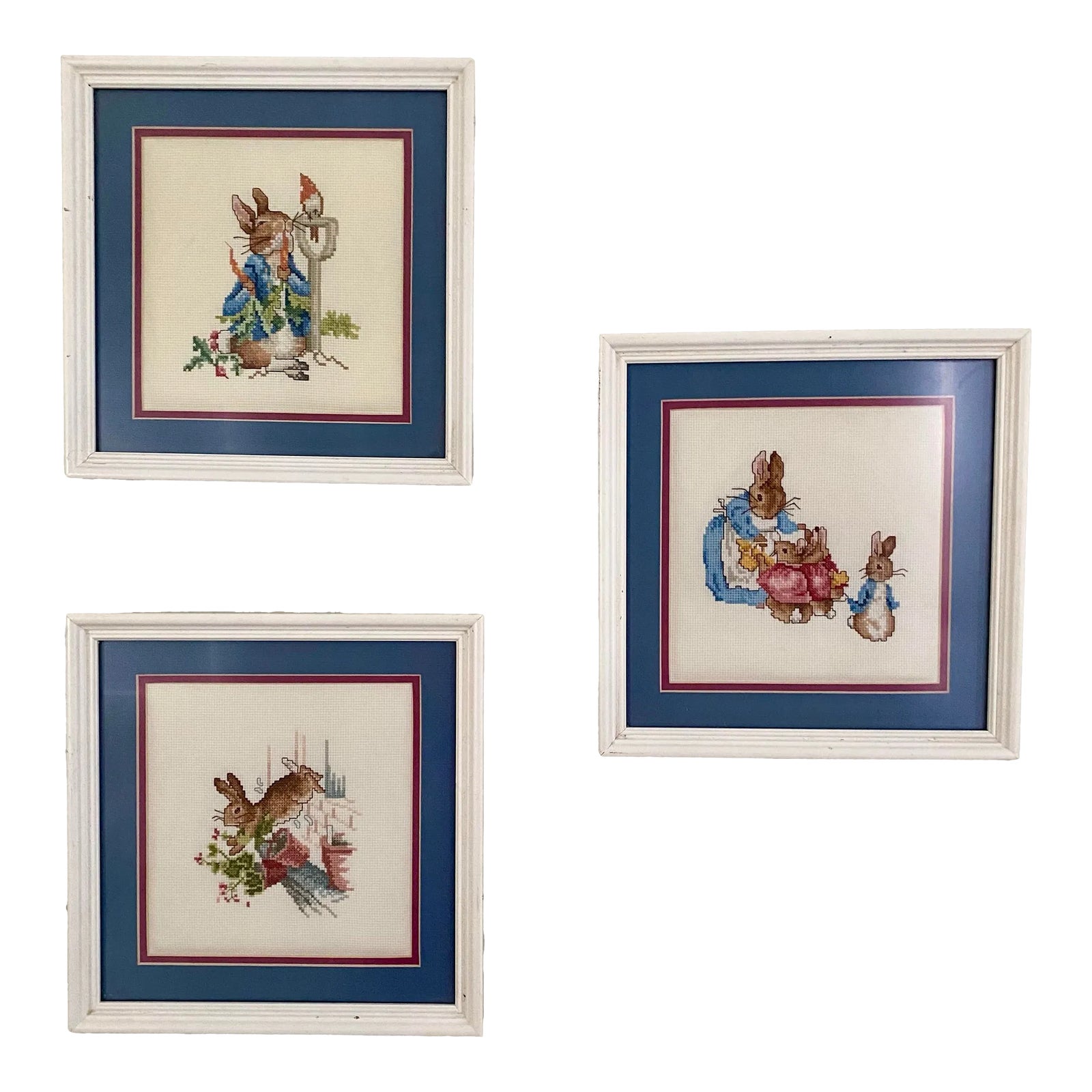 1980’s Framed Embroidered Peter Rabbit Needlepoint Nursery Art- Set of ...
