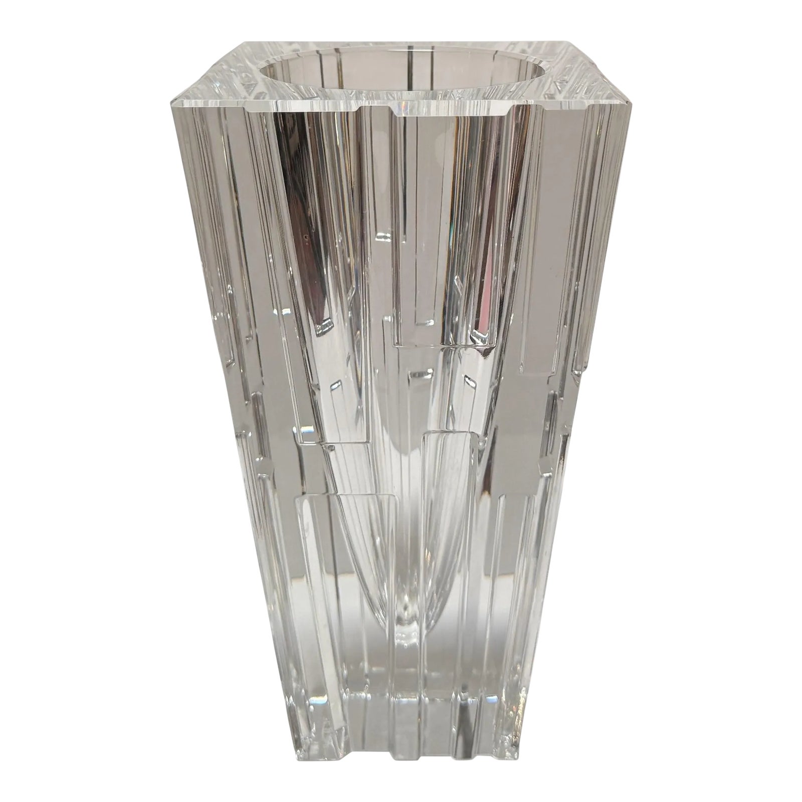 Art Deco Style Signed Orrefors Architectural Crystal Vase | Chairish