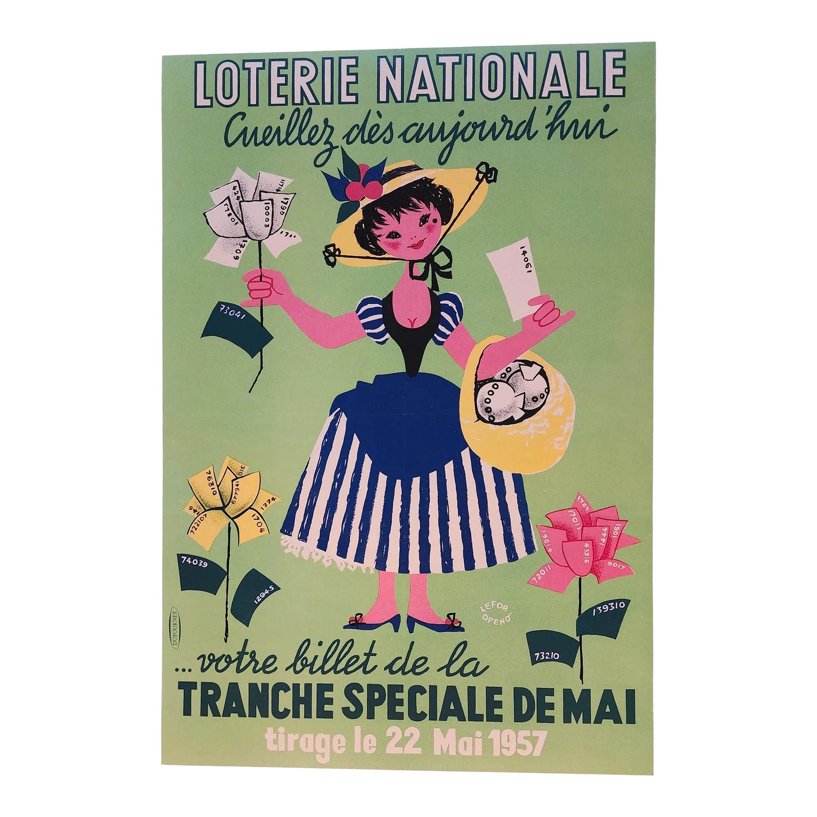 1957 French Lottery Poster, Linen Backed | Chairish