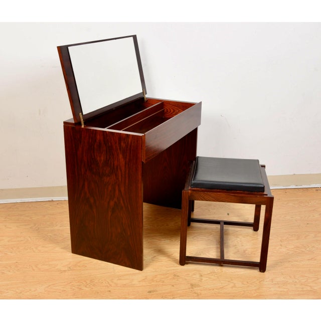 Vanity + Matching Flip-Over Stool | Table in Danish Rosewood | Chairish