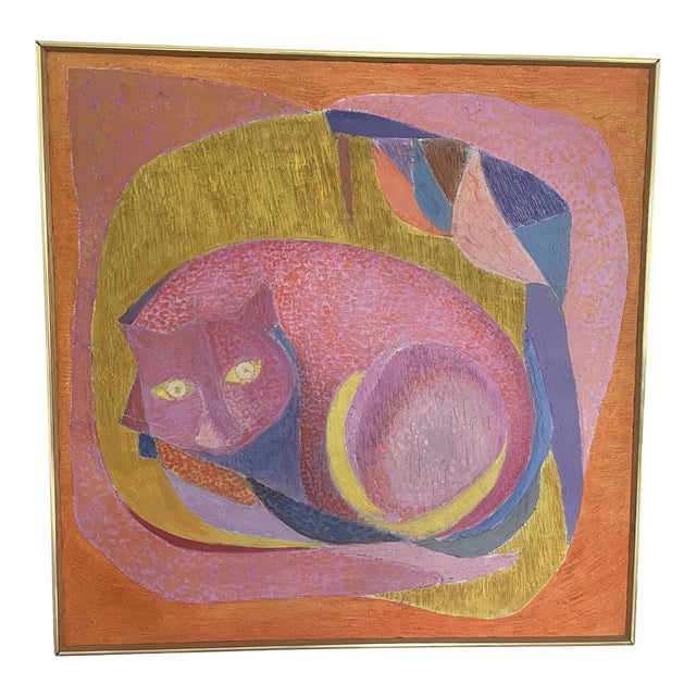 1975 "Le Chat" Abstract Oil Painting by Angel Ponce De Leon, Framed ...