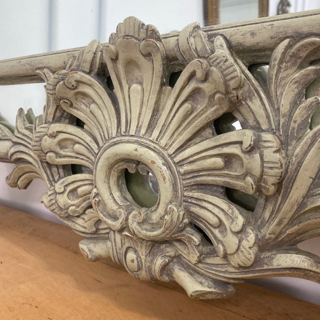 Vintage Carved Wood Louis Quinze Style Mantle Mirror, Celadon Patina | Chairish