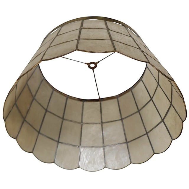 Vintage Leaded Capiz Shell Lamp Shade With Scalloped Edge and Brass ...