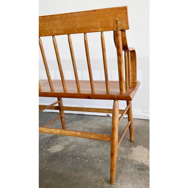Antique Wood Deacons Bench With Spindle Back | Chairish