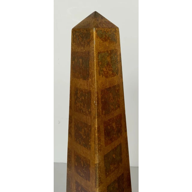 Modern Gold Leaf Finished Grided Obelisk Pair | Chairish