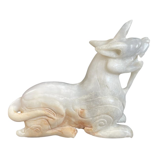 Antique Chinese Hand Carving Pale Jade Qilin Dragon Statue #1 | Chairish