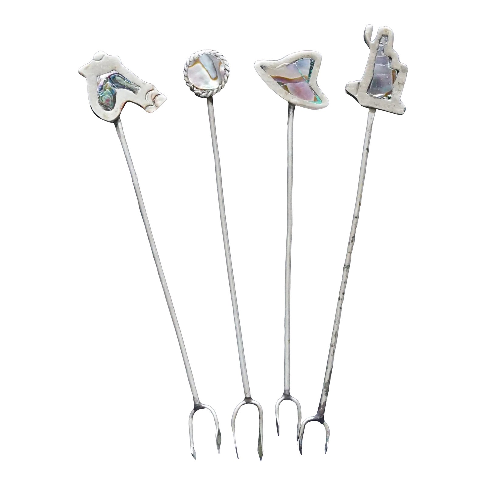 Antique Chinese Silver Abalone Shell Appetizer Forks, Cocktail Picks ...