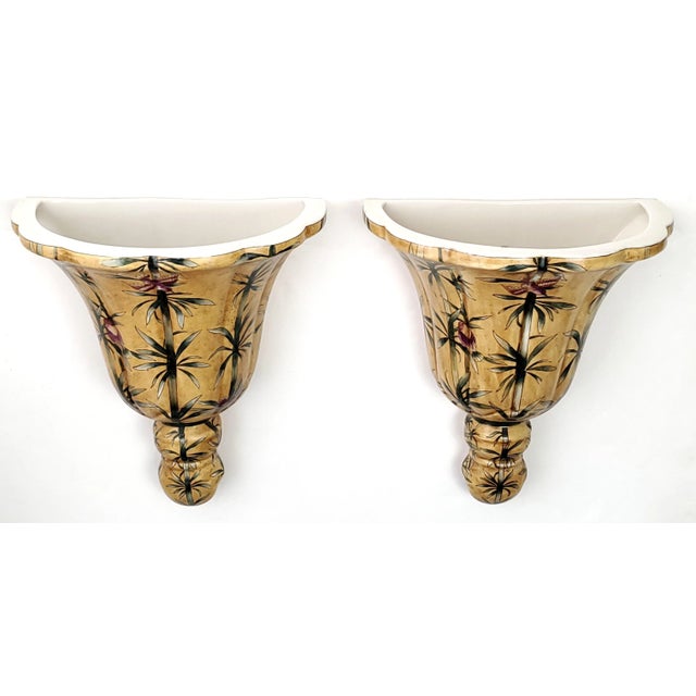 1970s Large Vintage Chinese Porcelain Wall Pockets With Hand Painted ...