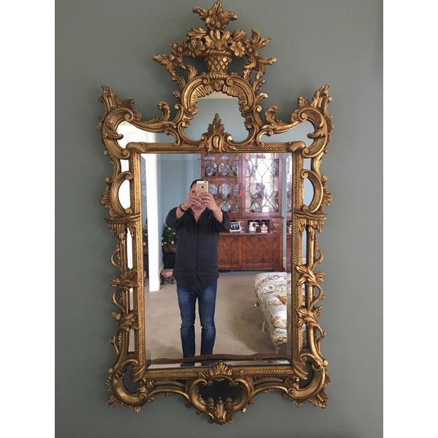 Giltwood Mirror with a Decorative Floral Basket at Top, 20th Century ...