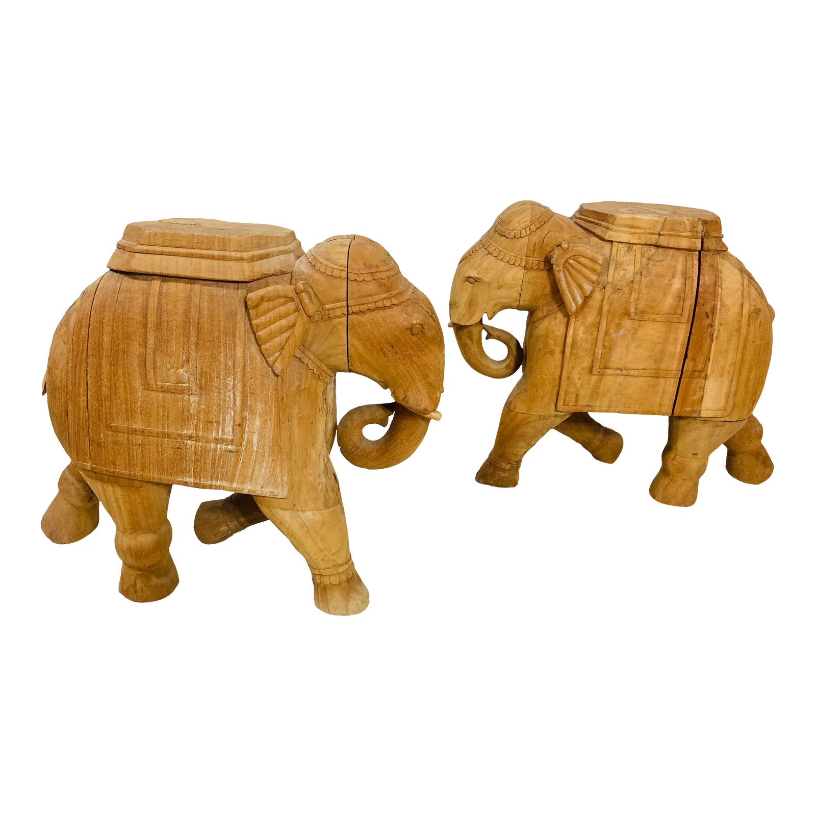 Carved Wooden Elephant Side Tables | Chairish