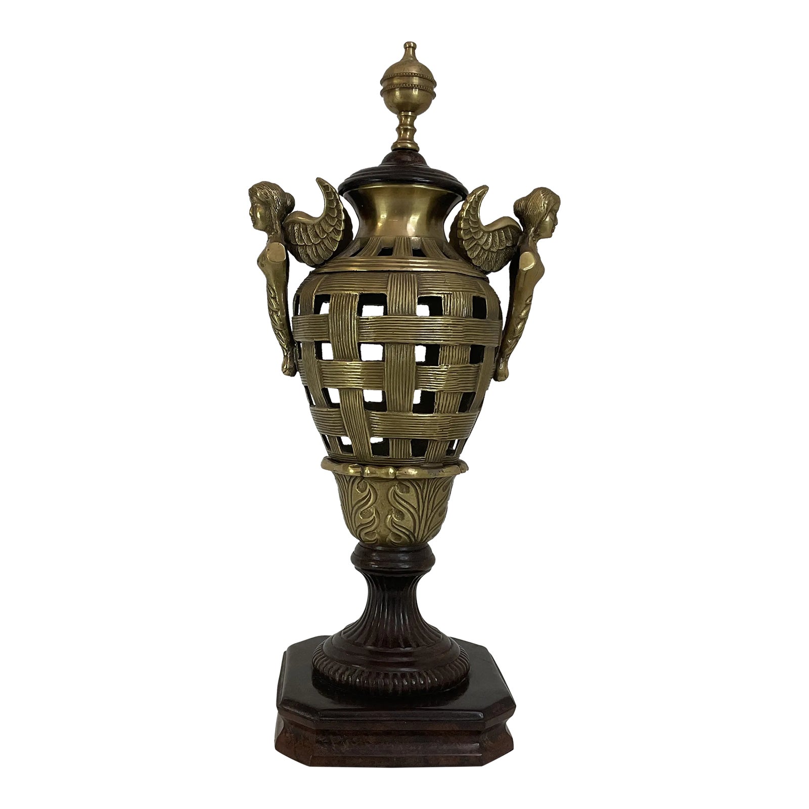 Vintage Brass and Iron Obelisk-Urn With Open Weave and Nike Mythical ...