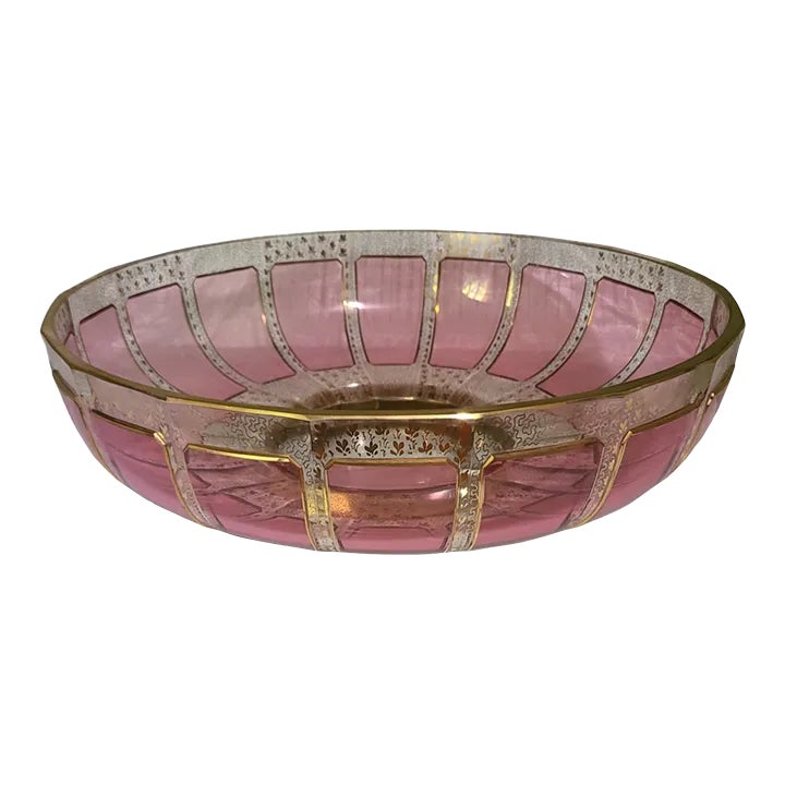 Mid 20th Century Bohemian Moser Cranberry Ruby Cabochon Panels Gold ...