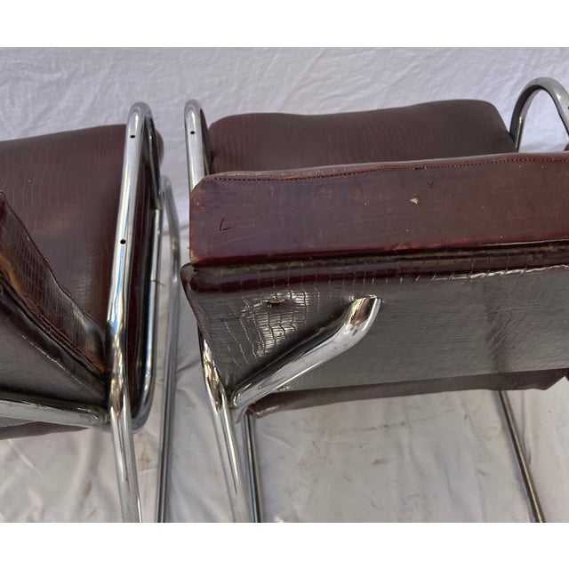 Early 20th Century Art Deco Tubular Metal and Croco Pressed Leather ...