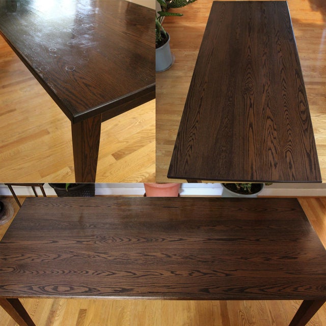2000s Narrow Shaker Style Dark Oak Dining Table With Slim Tapered Legs ...