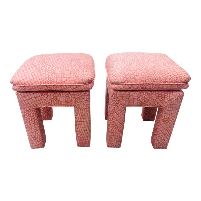 Vintage Coastal Pink Ottomans, a Pair | Chairish