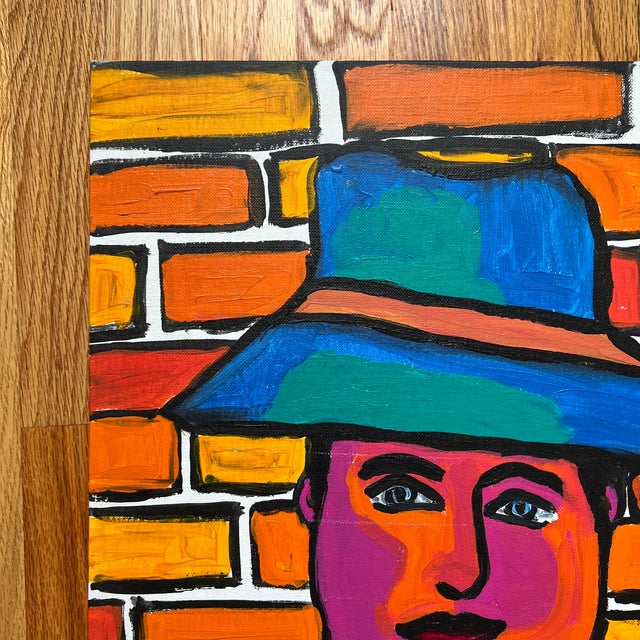 Original Painting Man in Blue Hat on Board Unframed | Chairish