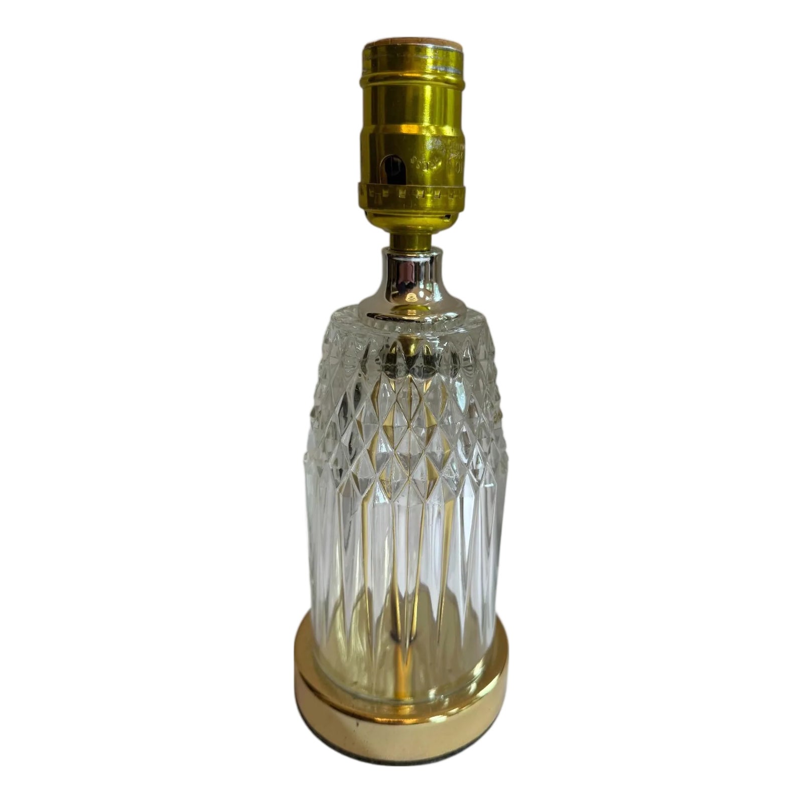 Vintage Leviton Heyco Small Cut Glass & Brass Lamp | Chairish