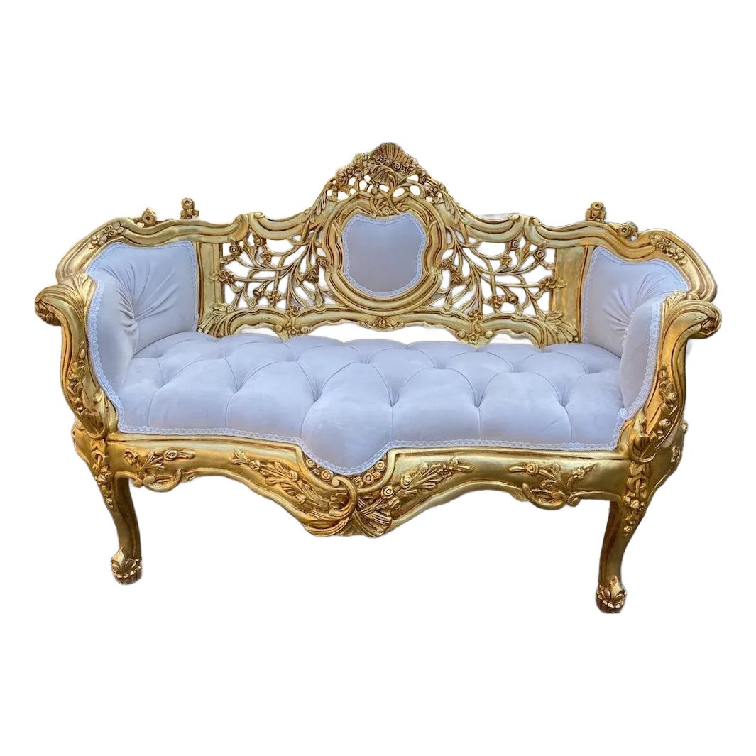Late 20th Century French Louis XVI Off-White Velvet Gilded Beech Settee ...