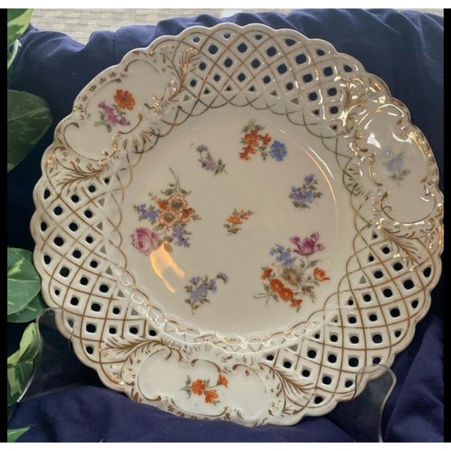 1930s Schumann Bavaria Germany Dresden Flowers Reticulated Large Plate ...