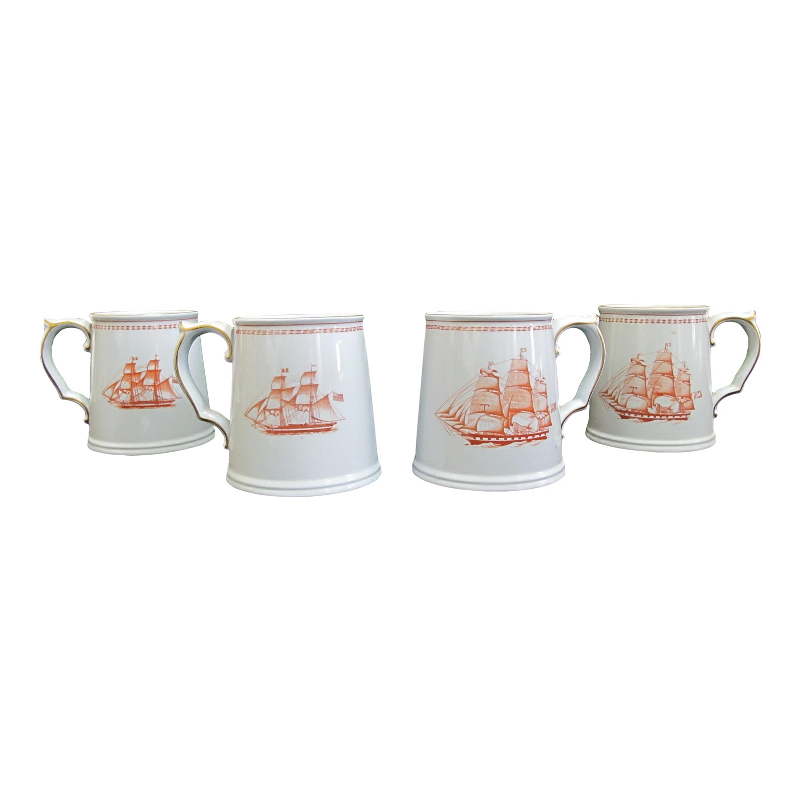Spode Copeland Red Gold Trade Winds Ship 1815 Tankard 3 7/8" Tall Mug ...