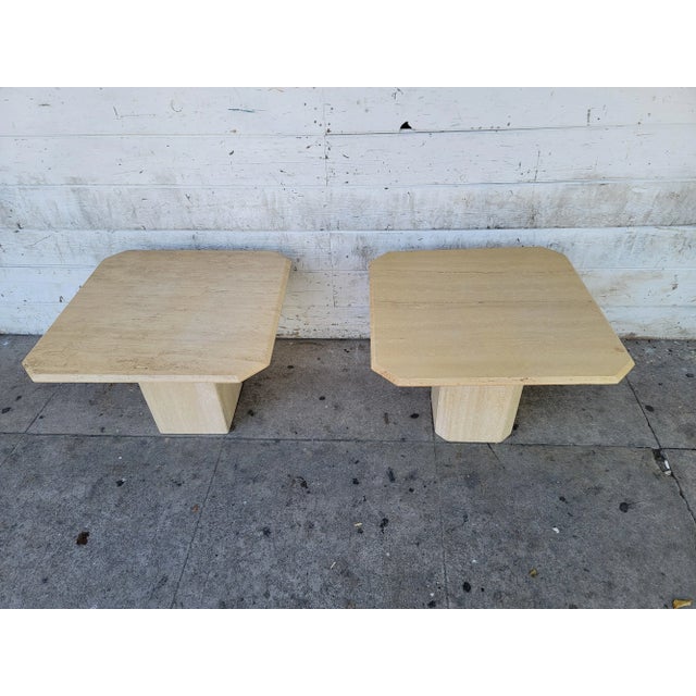 1970s Set of Two Italian Travertine Matching Side Tables | Chairish