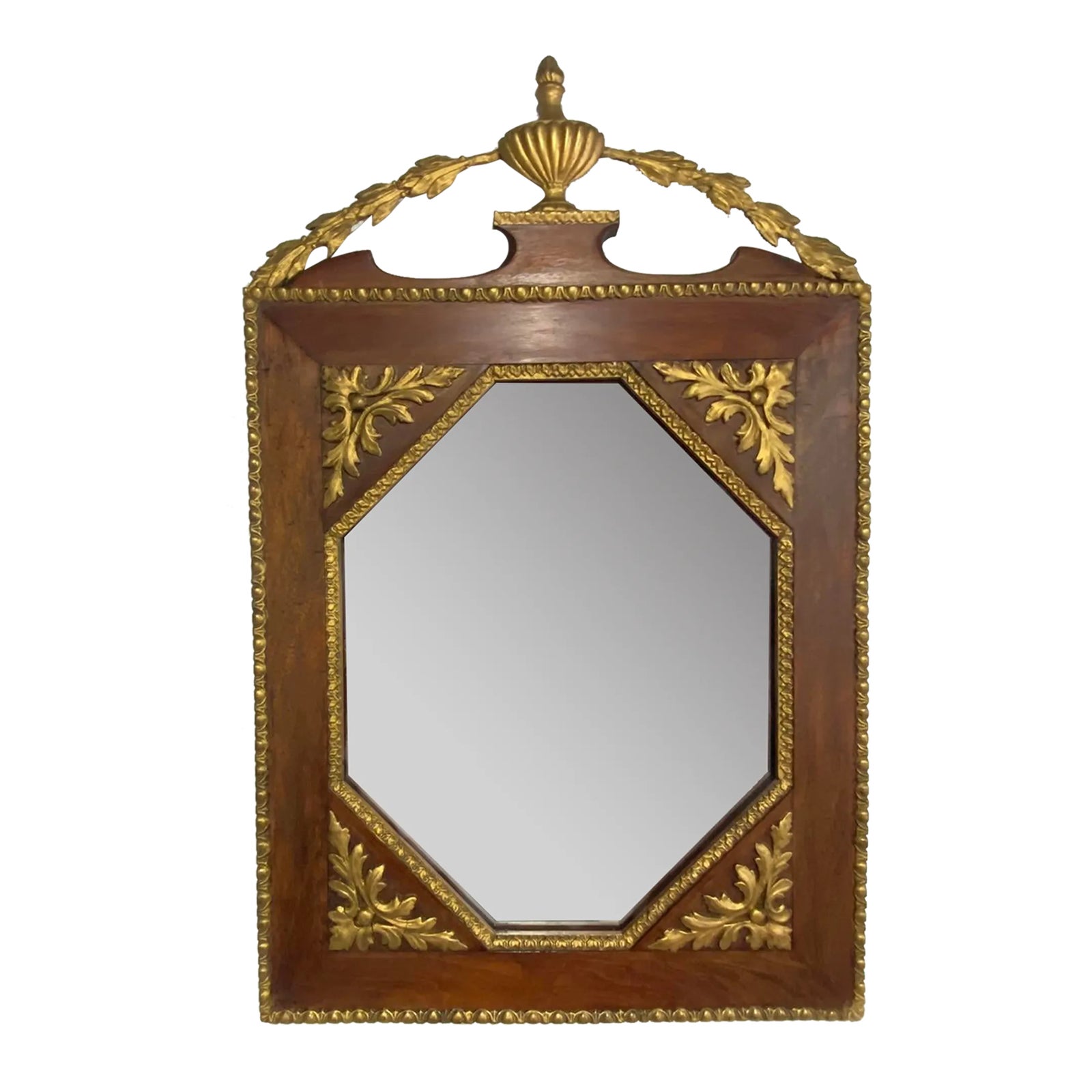 Walnut Framed Neoclassical Mirror With Gilded Carvings, European | Chairish