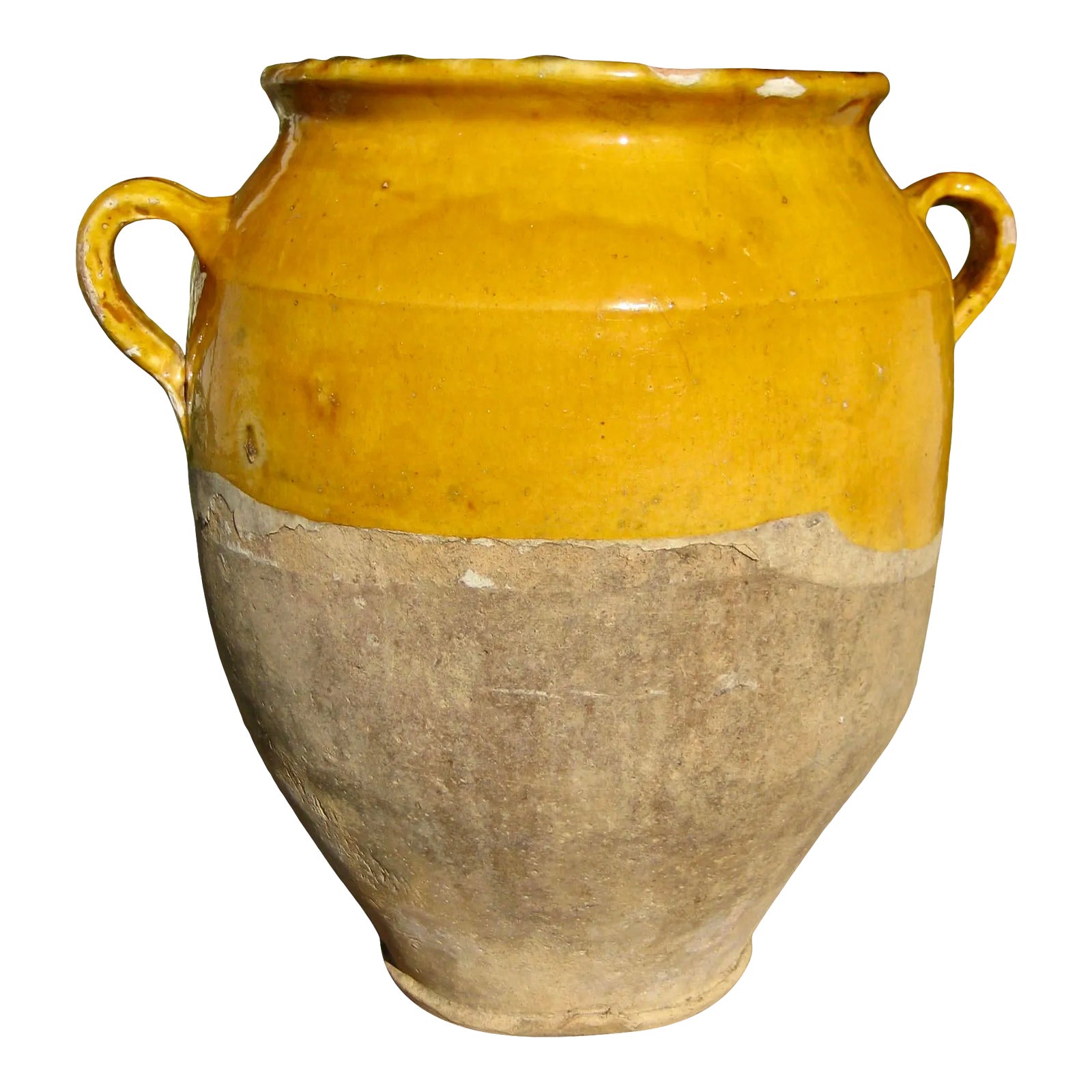 19th Century Country French Rustic Yellow Pot | Chairish
