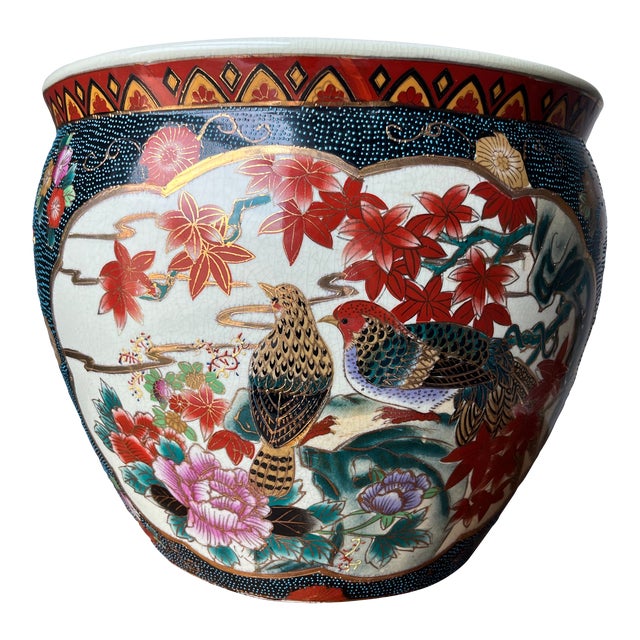 Vintage Chinoiserie Large Porcelain Koi Fish Planter | Chairish